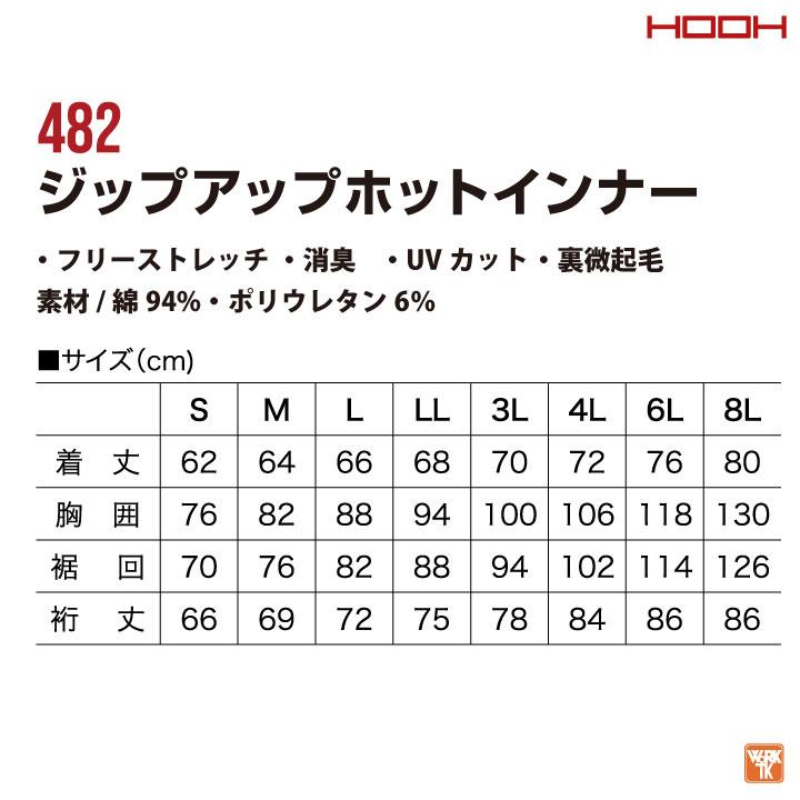 村上被服 HOOH 防寒長袖インナー 秋冬 防寒着 ストレッチ インナー 作業着 長袖 微裏起毛 消臭 UVカット ジップアップ メンズ レディース 鳳凰 mh-482-b : 作業服・空調服 ...