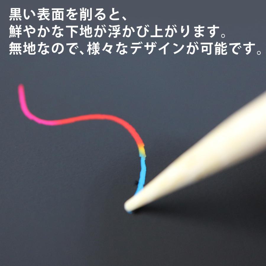 きらきらぷんぷん丸 スクラッチアート 10枚入り B5サイズ 約182×257mm レインボー 無地 ペーパー 削るだけスクラッチ用竹ペン付き ...