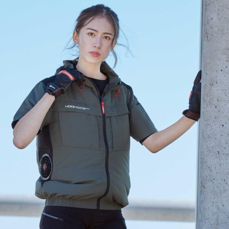 村上被服 空調服 HOOH 鳳凰 快適ウェア サイドファン半袖フードジャケット（ウェアのみ） V8817 空調作業服 空調ウェア サイドファン 制電JIST8118 S M L LL 3L ...