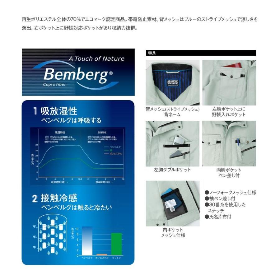 Asahicho 作業服 作業着 半袖ブルゾン E7601 春夏用 ジャンパー 男性用 男女兼用 帯電防止素材 SS〜6L ベンベルグ(R) 吸放湿性 接触冷感 : プロ用作業服専門店 ...