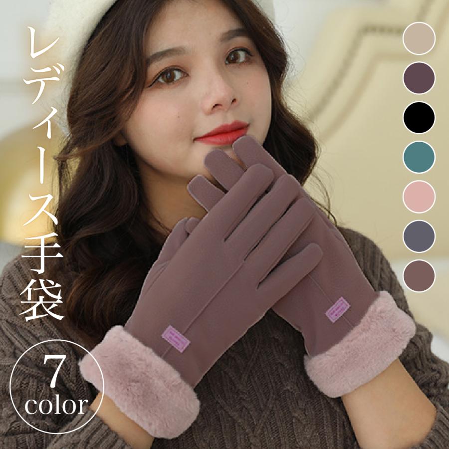 手袋 レディース 暖かい 防寒 裏起毛 ファー 防風 寒さ対策 保湿 女性