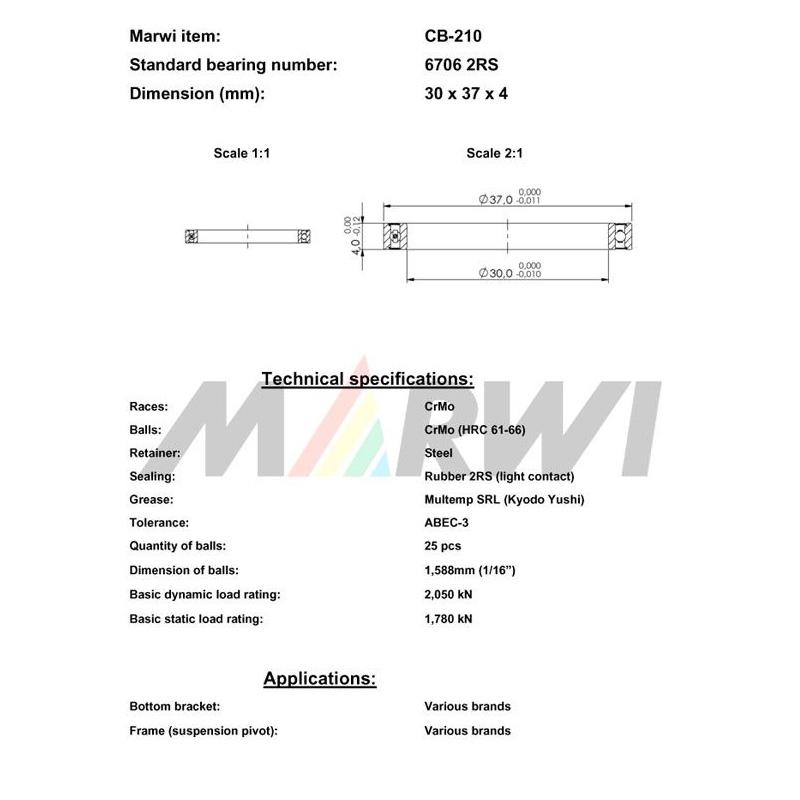 マーウィー カートリッジベアリング CB-210 6706 30×37×4 : ワールドサイクル - 通販 - Yahoo!ショッピング