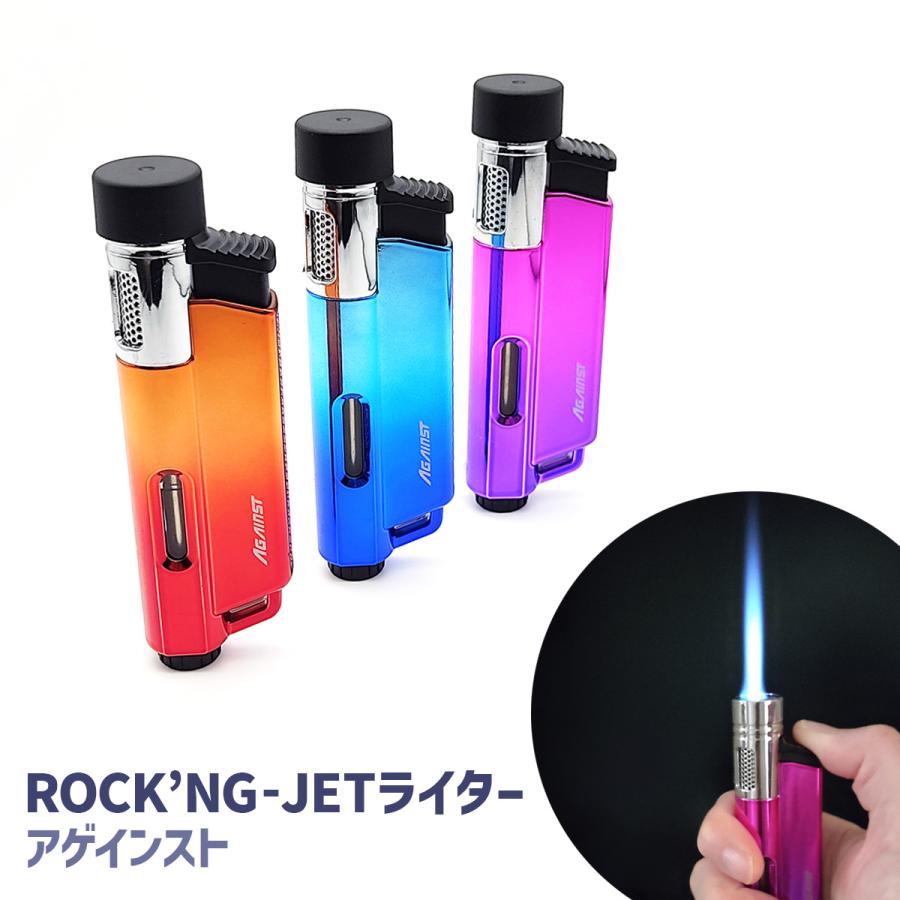 ツインライト ROCK’NG-JET ライター ガス注入式 ジェットフレームライター 着火 キャンプ アウトドア BBQ ブルー パープル ...