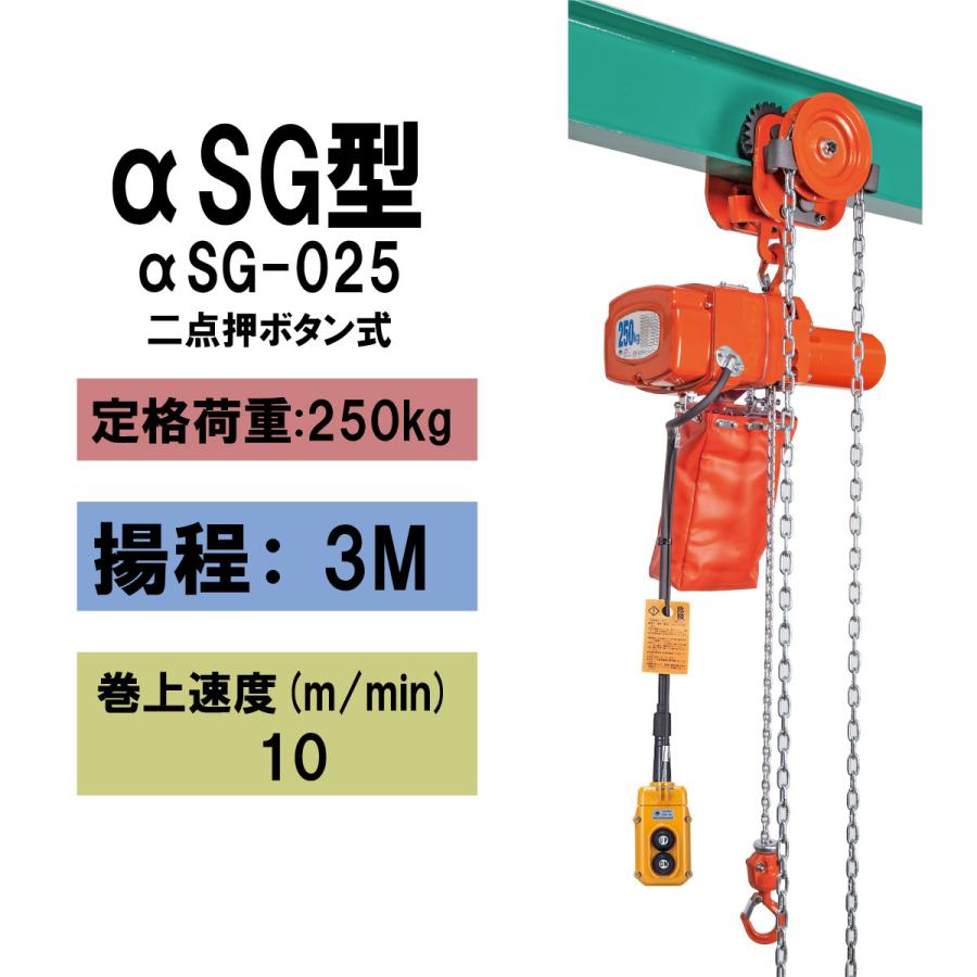 象印 【直送品】象印チェンブロック αSG型 αSG-025 揚程3M 単相100V用(定速)ギヤードトロリ結合式小型電気チェーンブロック ...