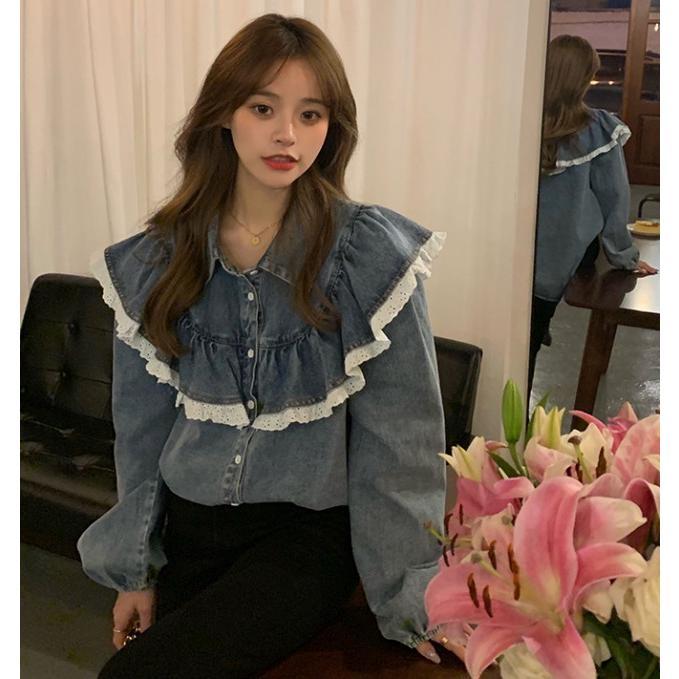 デニムシャツ レディース 長袖 トップス フリルシャツ 襟付き シャツブラウス 春 : p2103462612a7 : wuupa - 通販 - Yahoo!ショッピング