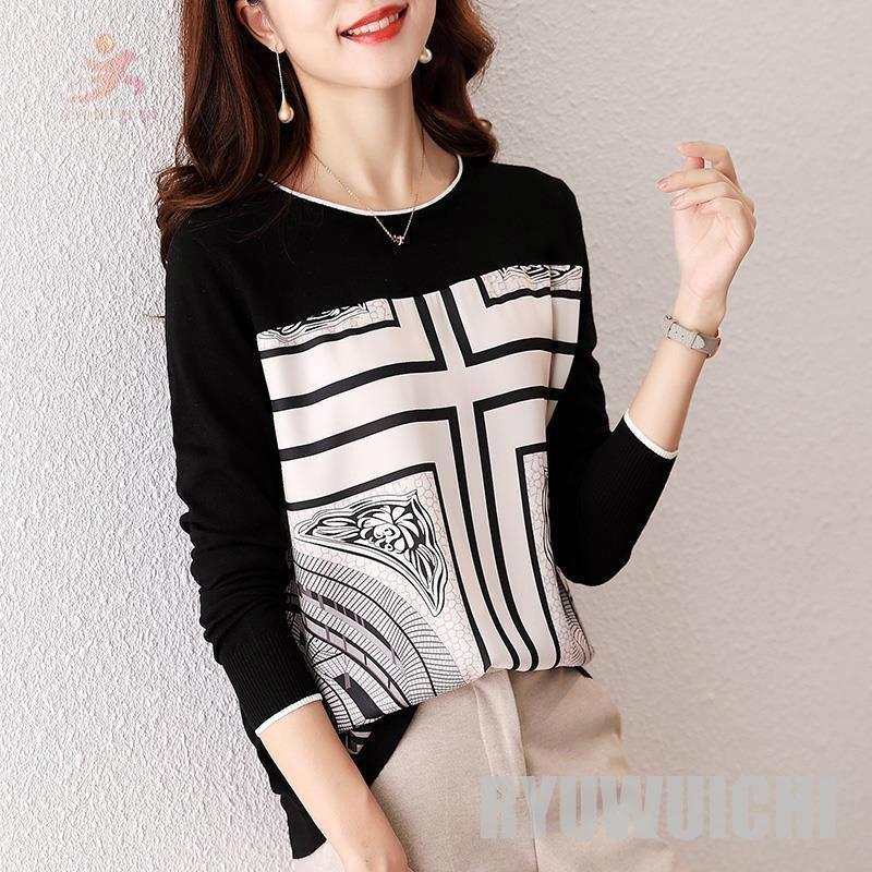 セーター ス ニット 長袖 異素材 スカーフ柄 モノトーン 大人スタイル オフィスカジュアル エレガント ブラック : wuupa - 通販 - Yahoo!ショッピング