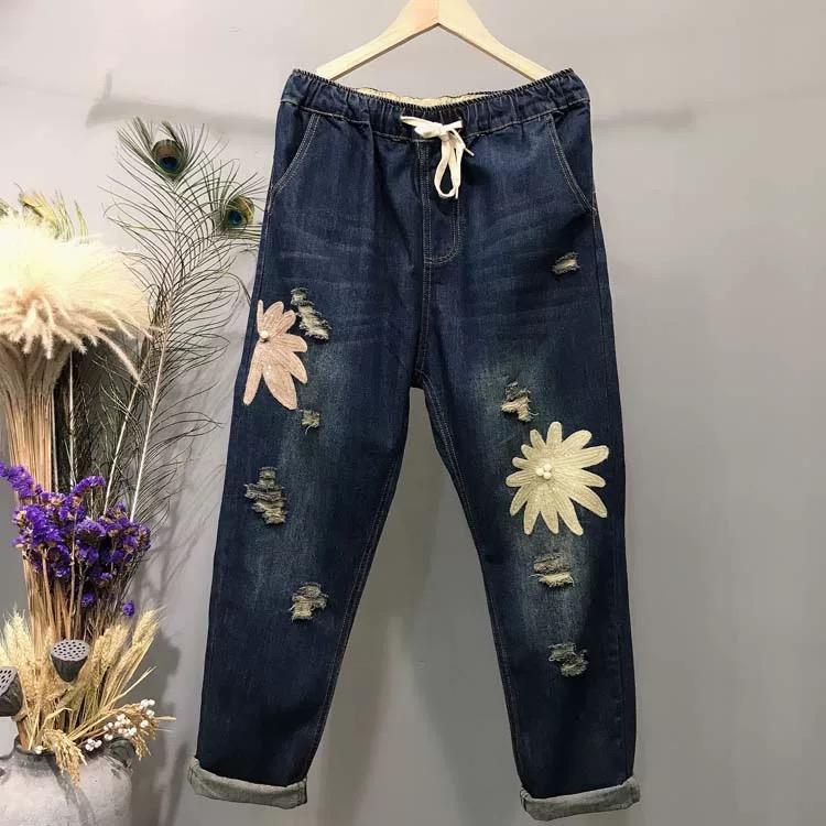 テーパードデニム レディース ダメージ ジーンズ 大きいサイズ 3l 4l 5l 刺繍デニム ハイウエスト ゆったり ウエストゴム : wuupa - 通販 - Yahoo!ショッピング