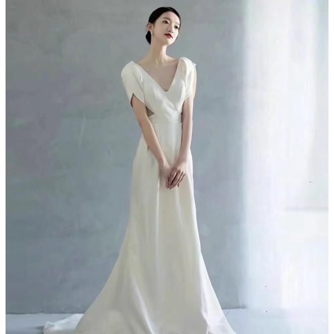 ウエディングドレス スレンダーライン 袖あり 半袖 ロング丈 背中あき バックオープン 大きいサイズ 3L 白 ロングドレス Aライン トレーン 結婚式 : wuupa - 通販 ...