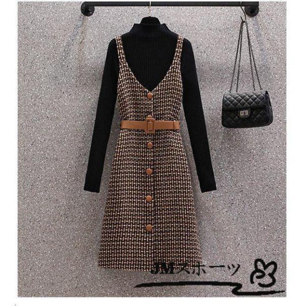 ミモレワンピース レディース ジャンパースカート サロペット オールインワン フレア Vネック 秋冬 通勤 30代 40代 50代 七五三 お宮参り おしゃれ ...