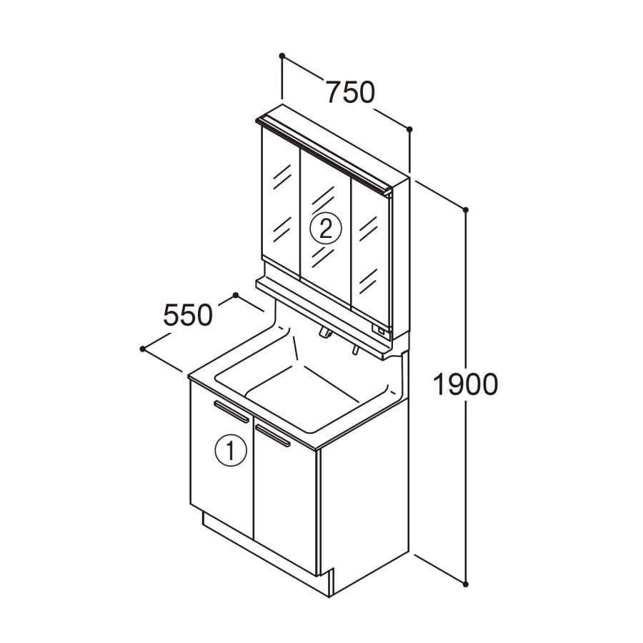 オクターブ（TOTO） 送料無料 TOTO 洗面化粧台2点セット オクターブ 間口750 化粧台本体750+三面鏡 タッチレスワイドLED/エコ無し LDSFB075BAGDN1 ...