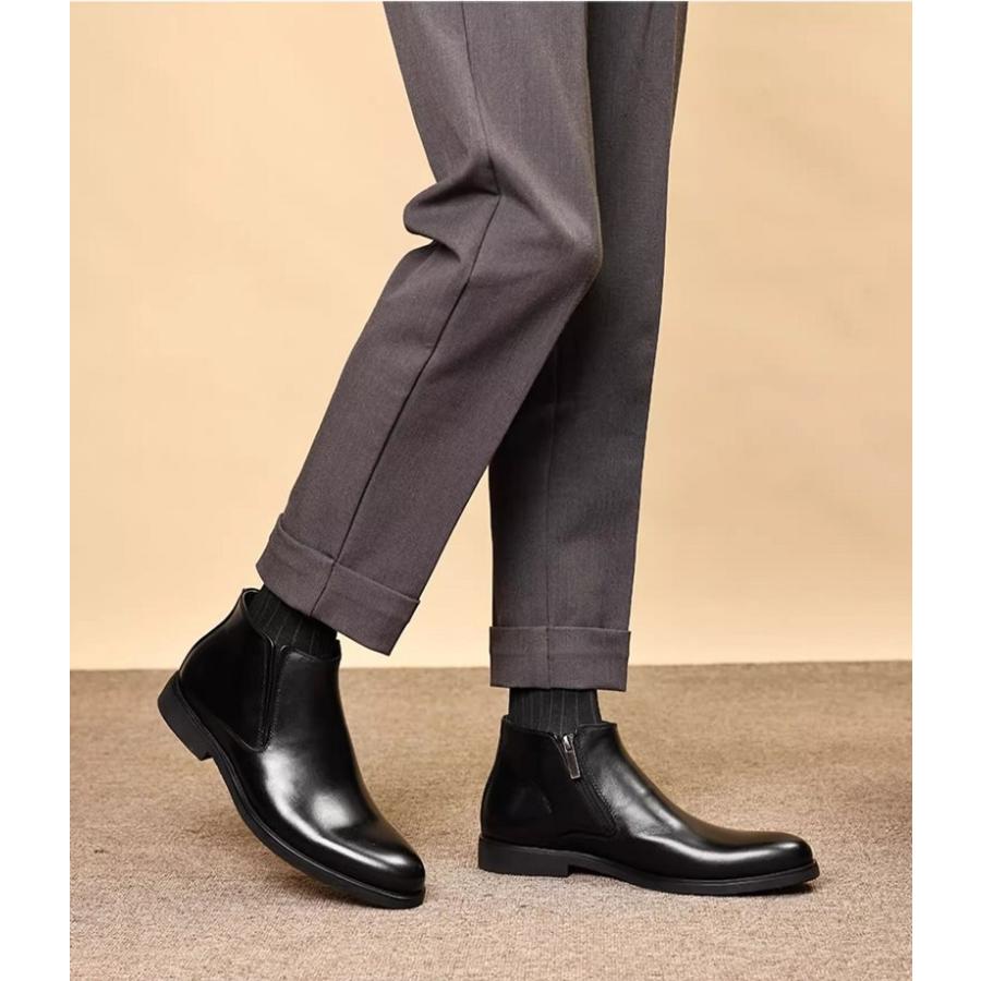 New メンズショートブーツ高級牛革 サイドゴアブーツ プレーントゥ