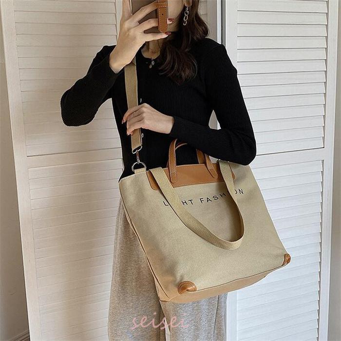 トートバッグ ショルダーバッグ カバン レディース 無地 プリント 切り替え A4 通勤バッグ 通学 旅行 布 シンプル 肩掛け かわいい ビジネス カジュアル 軽量 : sbag039 ...