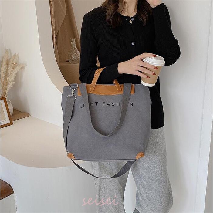 トートバッグ ショルダーバッグ カバン レディース 無地 プリント 切り替え A4 通勤バッグ 通学 旅行 布 シンプル 肩掛け かわいい ビジネス カジュアル 軽量 : sbag039 ...