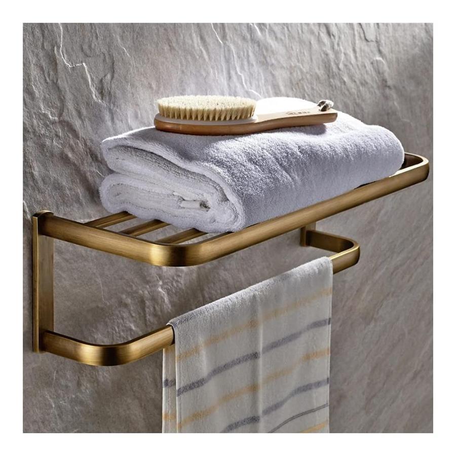 タオルハンガー タオル掛け 壁掛け式 バスルームタオルラック、ゴールド固定バスタオルホルダー、アンティークバスシェルフタオルレール、トータル真鍮の壁に取 : xixi68 - 通販 ...