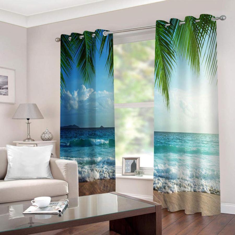 ブラックアウトカーテン 海 2 x 幅100 丈135cm 2パネル形状トップアイレットカーテン寝室のリビングルーム用の断熱カーテン : xixi68 - 通販 - Yahoo!ショッピング