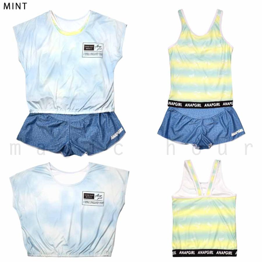 ANAP GiRL ガールズ 水着 女の子 タンキニ セパレート スイムウェア 3点 セット アナップ T付き 子供 ジュニア ブランド お洒落 140 150 160 cm ブルー 白 ...