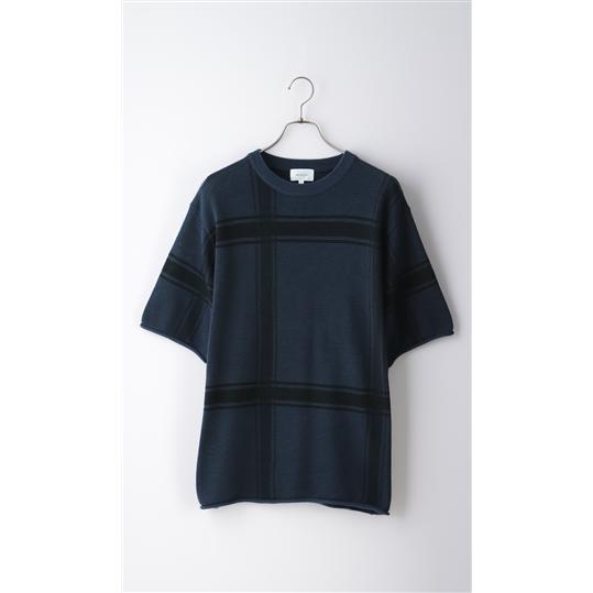 AOYAMA 【洋服の青山】春夏用 ネイビー系 ビッグチェック半袖ニット【MORLES】 MORLES : 洋服の青山PLUS - 通販 - Yahoo!ショッピング