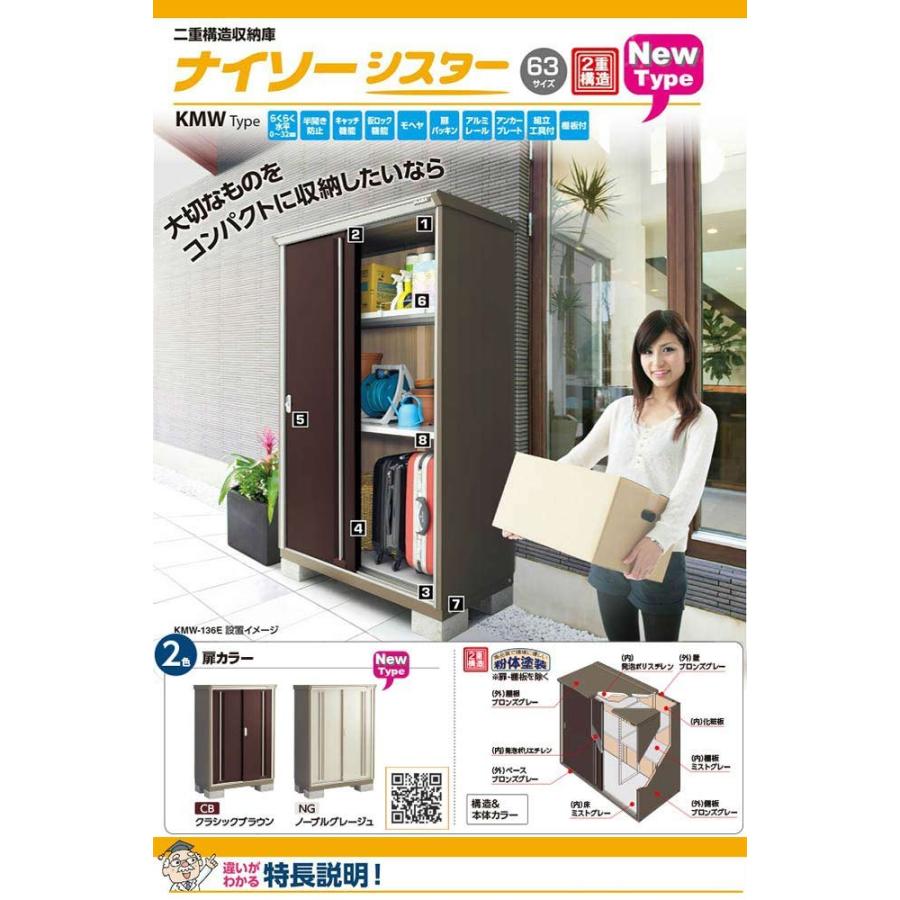 物置 イナバ KMW-196D-CB ナイソーシスター 二重構造収納庫 全面棚タイプ 【大型重量品につき特別配送】【代引不可】 :KMW-196D-CB:家電と住宅設備のジュプロ - 通販 ...