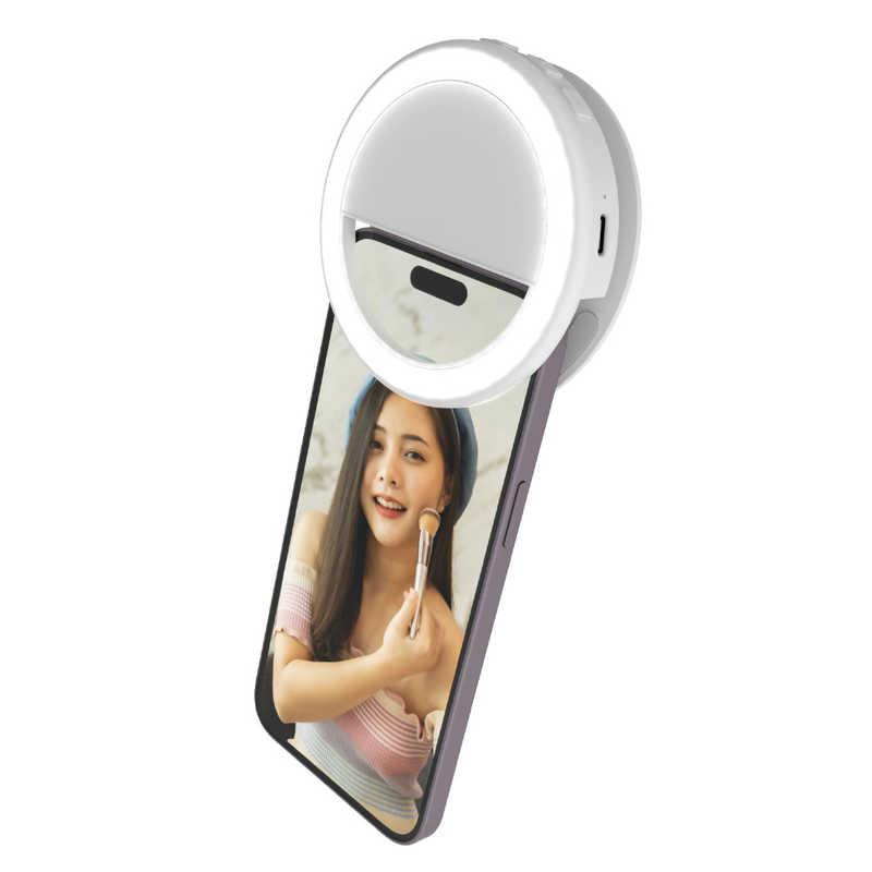 エレコム ELECOM LED リングライト 直径9cm クリップ式 3段階調光 ライト 3色モード USB充電式 自撮りライト ホワイト DE-L04WH : 4549550255141 ...