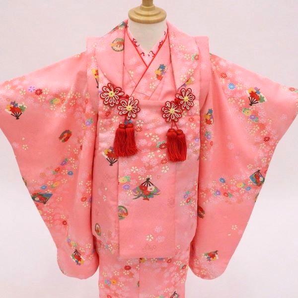 七五三 3歳 【販売 】【中古】着物フルセット ピンクの小紋 扇とお花の優しい出会い 髪飾りと着付け小物付き : 舞衣夢 - 通販 - Yahoo!ショッピング