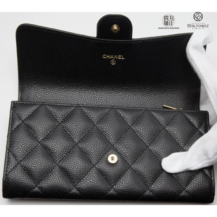CHANEL シャネル 2022年 クラシック ロングフラップウォレット AP0241 黒 キャビアスキン/ゴールド金具 マトラッセ 二つ折り ...