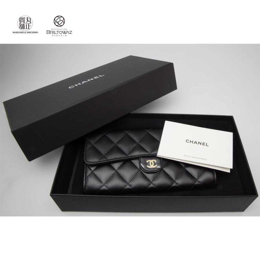 CHANEL シャネル 2022年 クラシック ロングフラップウォレット AP0241 黒 キャビアスキン/ゴールド金具 マトラッセ 二つ折り ...
