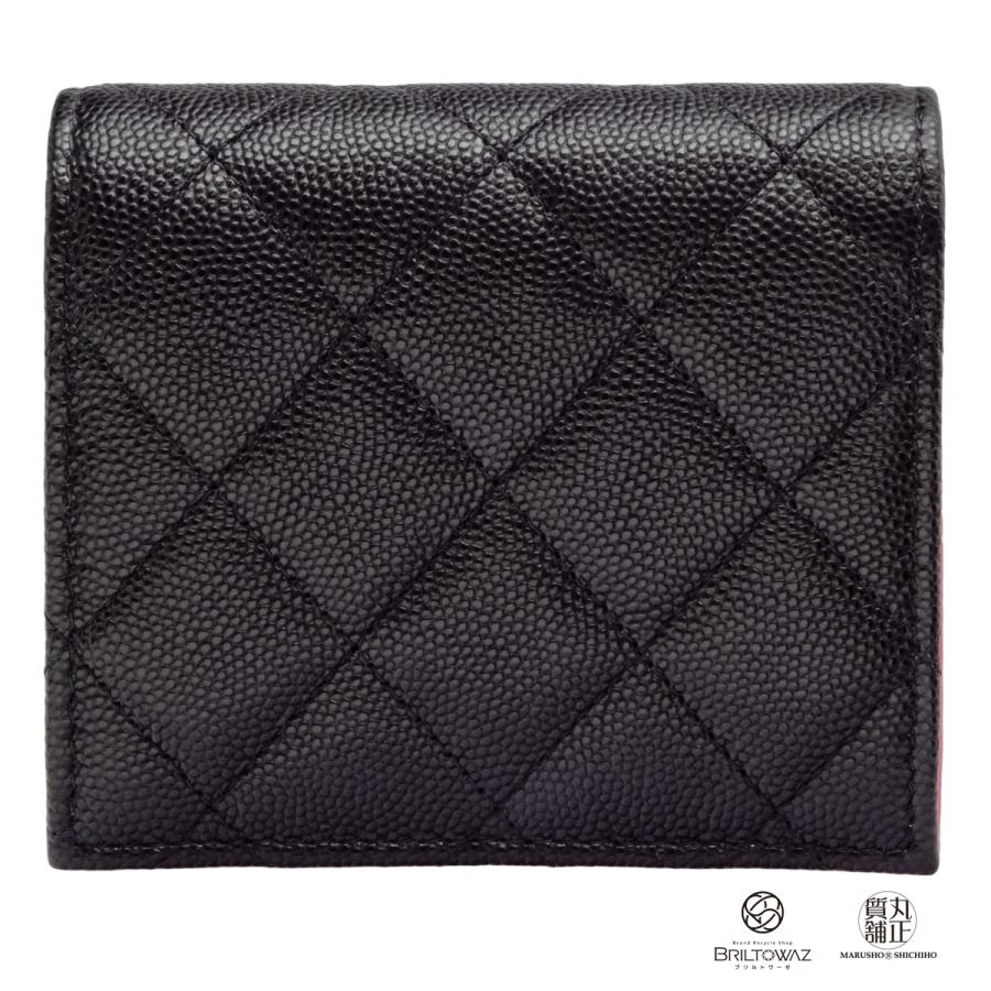 (直営買付)シャネル 23P ココマーク バイカラー スモールウォレット AP3185 黒/ピンク キャビア 限定 二つ折り ミニ財布 ...