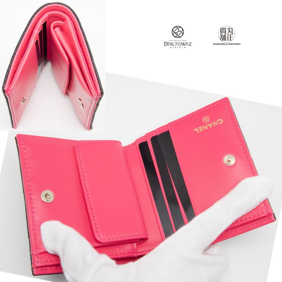 (直営買付)シャネル 23P ココマーク バイカラー スモールウォレット AP3185 黒/ピンク キャビア 限定 二つ折り ミニ財布 ...