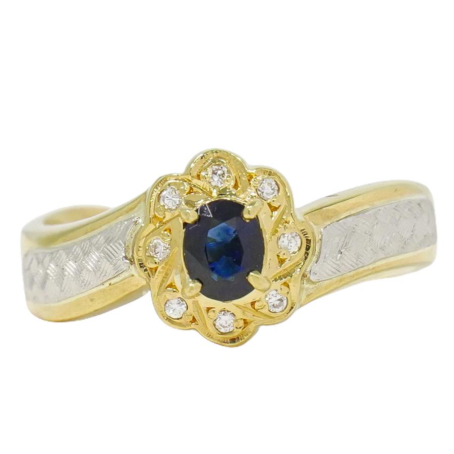 本物 サファイア 0.40ct ダイヤモンド 0.05ct K18 YG Pt900 コンビ リング 指輪 14号 イエローゴールド プラチナ ブルー : 2100020000010108 ...