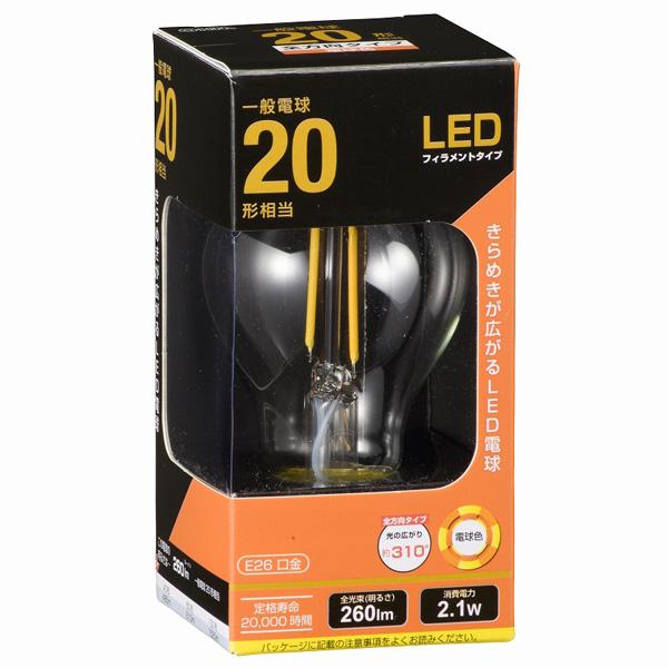 オーム電機 LED電球 フィラメント E26 20形相当 電球色 LDA2LC6 [E26 /一般電球形 /20W相当 /電球色 /1個 /全方向タイプ] :4971275634619 ...