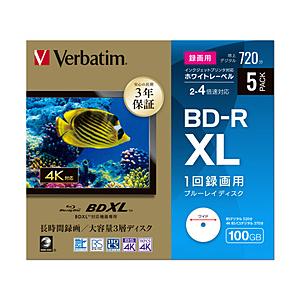 VERBATIMJAPAN 録画用BD-R XL VBR520YP5D1-B [5枚 /100GB /インクジェットプリンター対応 ...