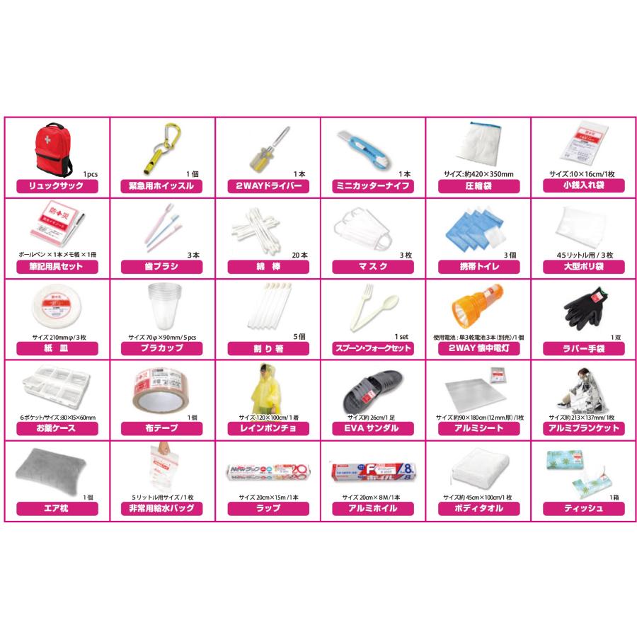 山善 防災バック BBG-30R YAMAZEN 防災士監修 一次避難用 災害対策 30点セット BBG30R バッグ付 (YBG-30) : bbg-30r-4 : Y-SQUARE ...