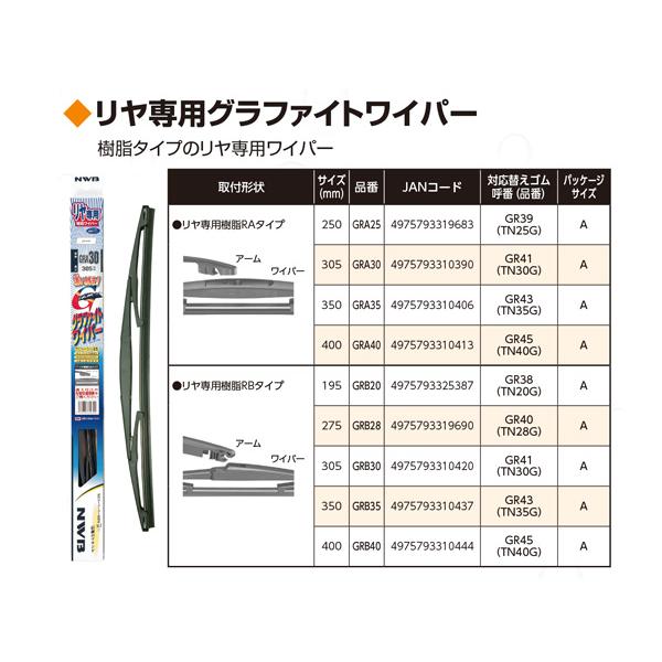 日本ワイパーブレード eKスペース B11A ワイパーブレード グラファイトワイパー リア 1本 NWB GRA30 リヤ専用樹脂RAタイプ 撥水ガラス対応 H26.2〜R2.2 : ハッピー ...