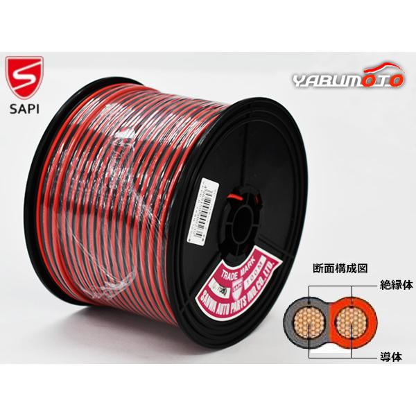 SAPI 三和自動車部品工業 配線コードW ダブル 100m 0.75φ 赤黒 VFFD ケーブル 色別平形ビニールコード 平行線 ...