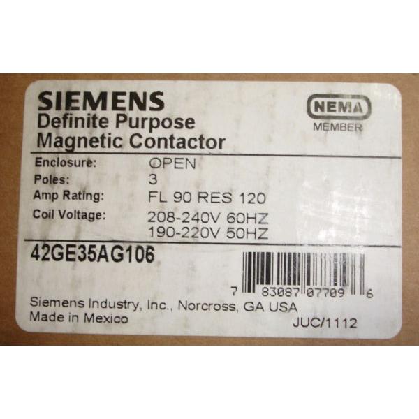 シーメンス Siemens 90 Amp 3 Pole Contactor 208 240 volt coil 42GE35AG106 ...