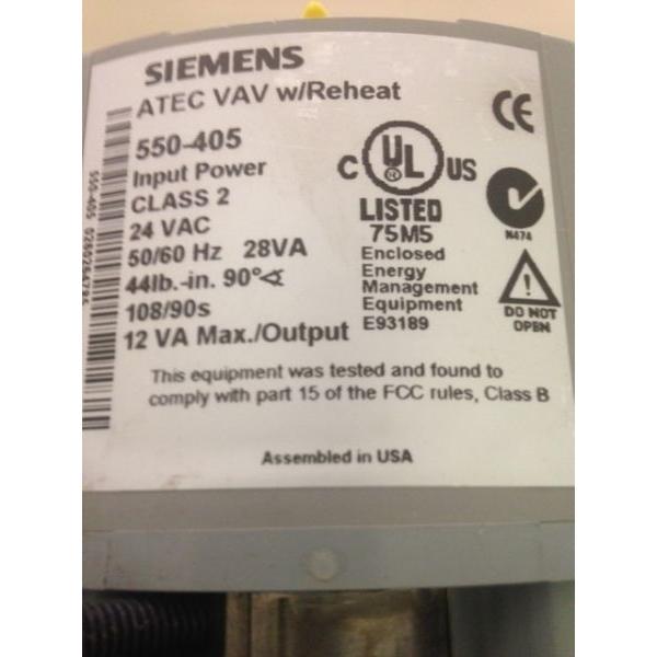 シーメンス -Siemens 550-405 ATEC VAV w/ Reheat Rotary Electronic Damper ...
