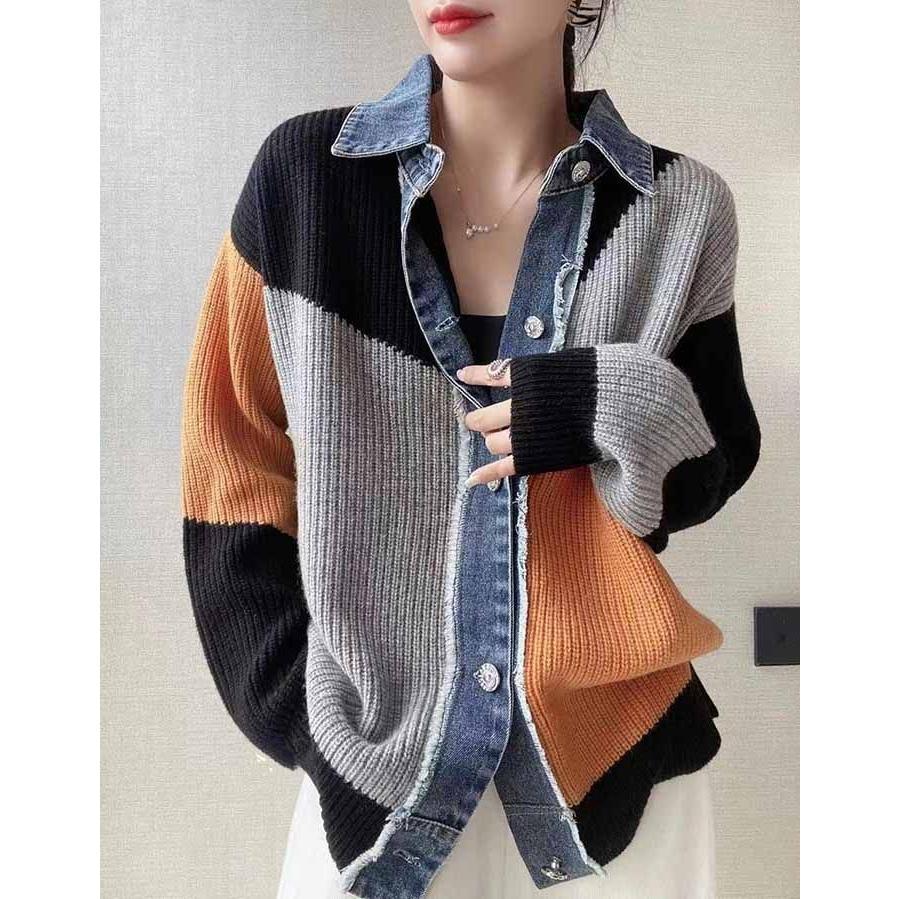 ニットカーディガン カーディガン デニム 切り替え 羽織り アウター