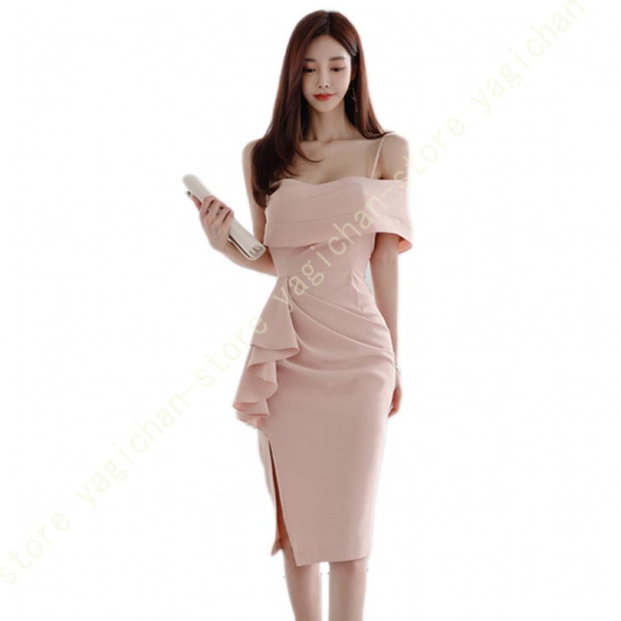 オフショルダー ワンピース Vネック タイト クラブドレス 無地 ノースリーブ ひざ丈 スリット ミニ丈 レディース セクシー キャバ ドレス パーティ :sv5-h9n-KIA2:やぎ ...