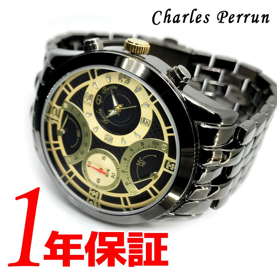 送料無料 Charles Perrin シャルル・ぺリン メンズ クォーツ 腕時計 ラウンド 日常生活防水 アナログ クロノグラフ レトロ ...
