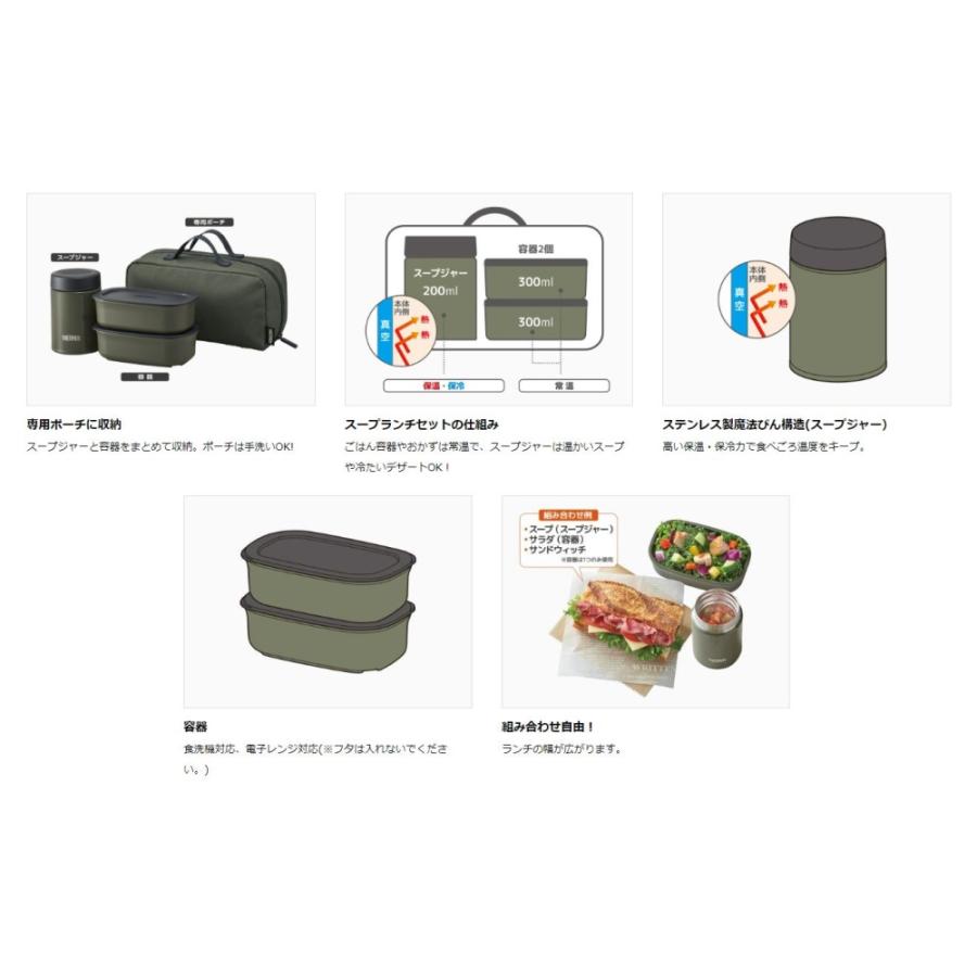 THERMOS サーモス 真空断熱スープランチセット [保温 保冷 弁当箱 ランチジャー ランチボックス スープジャー] JEA-801(KKI) カーキ : 4562344392273 ...