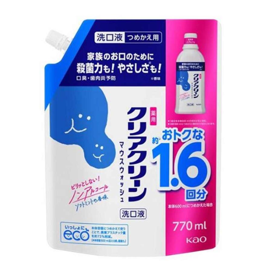 花王 クリアクリーンマウスウォッシュ ソフトミントの香味 [オーラルケア 洗口液 ノンアルコール 低刺激] 770ml(つめかえ用) [医薬部外品] : ヤマキシヤフー店 - 通販 ...