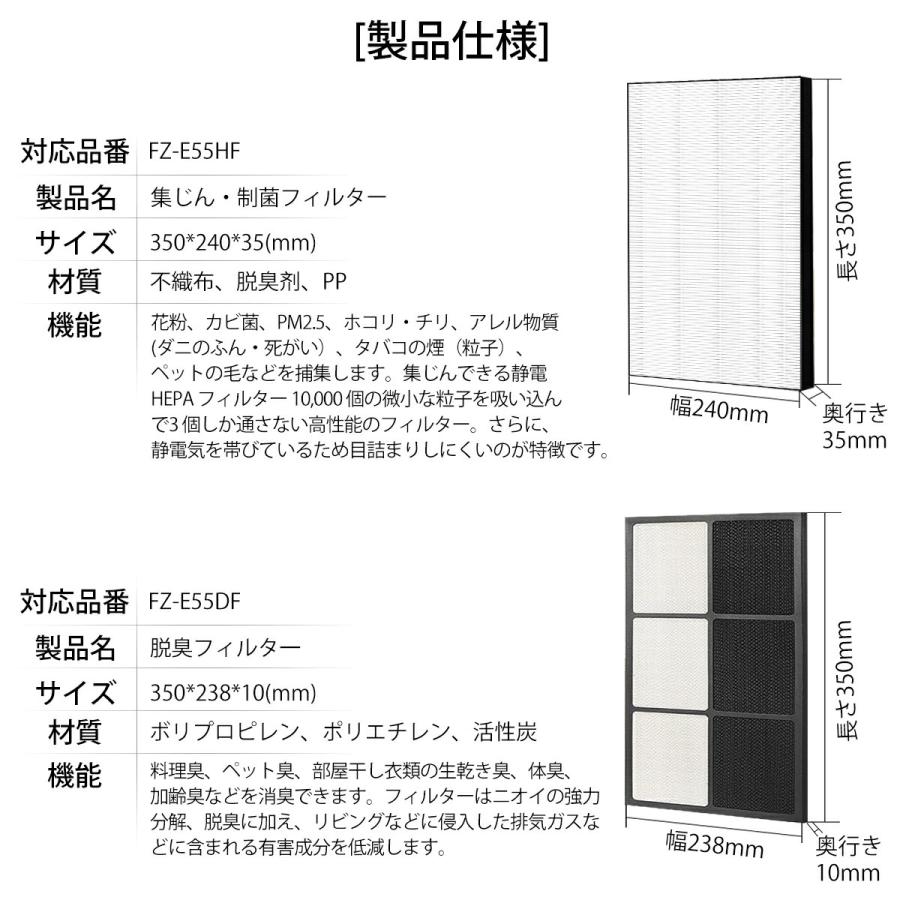FZ-E55HF FZ-E55DF 空気清浄機 フィルター 集じんフィルター fz-e55hf 脱臭フィルター fz-e55df KI-EX55-T KI-EX55-W KI-FX55-T ...