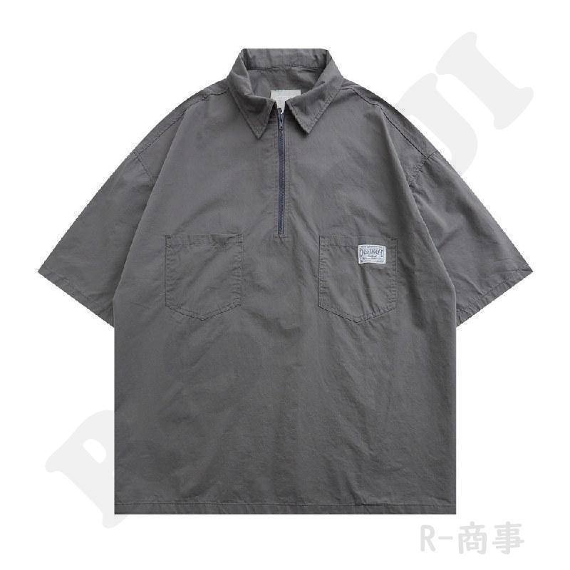 ワークシャツ メンズ ゆったり オーバーシャツ シャツ 半袖 アメカジ 2ポケット シンプル ベーシック ハーフジップ プルオーバーシャツ 夏 ...