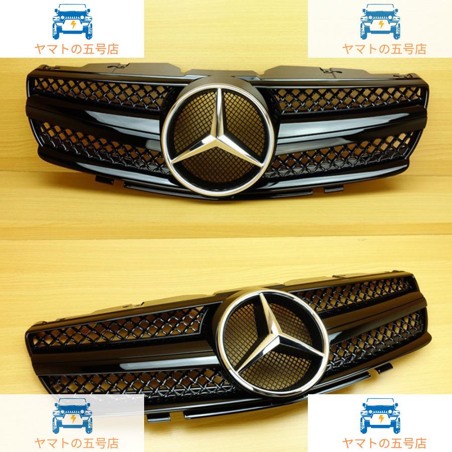 ベンツ R230 W230 SLルック 光沢黒 艶有黒 フロント グリル 2003-2006 新品 SLクラス メッキスター ...
