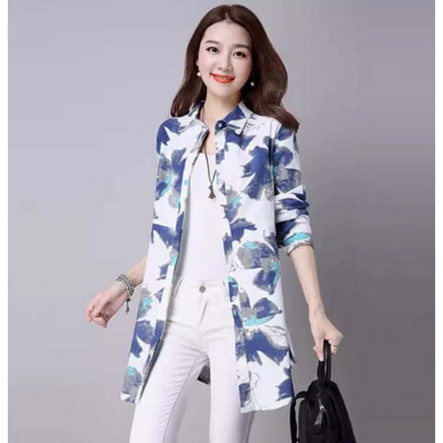 シャツ ブラウス レディース 長袖 ノーカラー ロングシャツ 花柄 シャツ ブラウス レディース 長袖 ノーカラー ロングシャツ 花柄