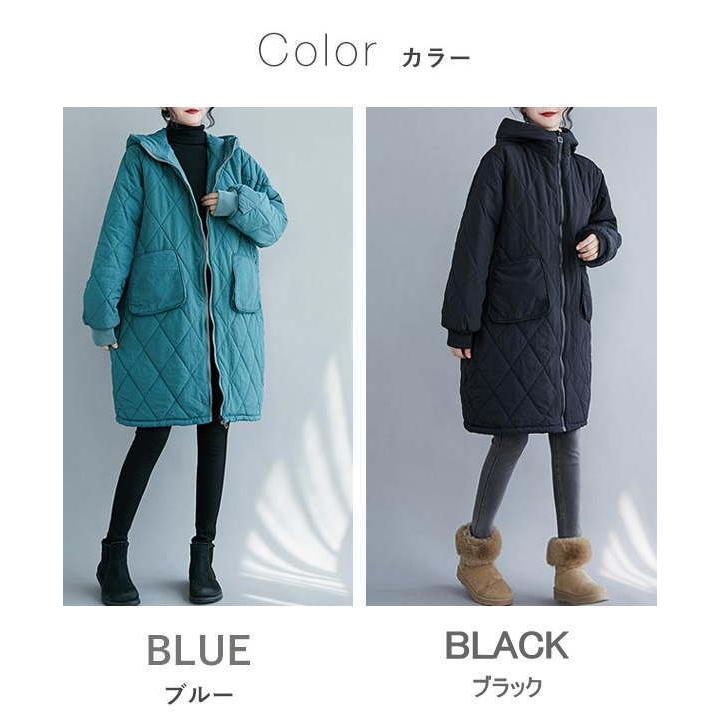 キルティング コート レディース 中綿コート ロングコートフード