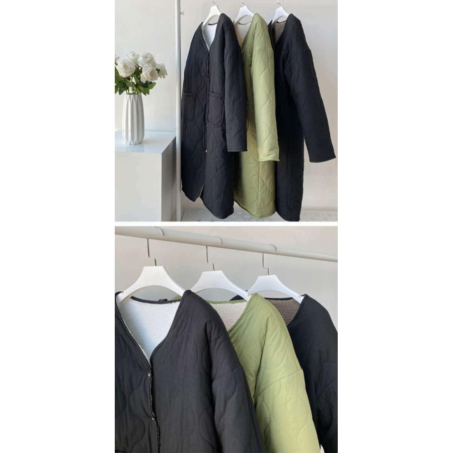 キルティングコート ボアコート ミドル丈 レディース リバーシブル