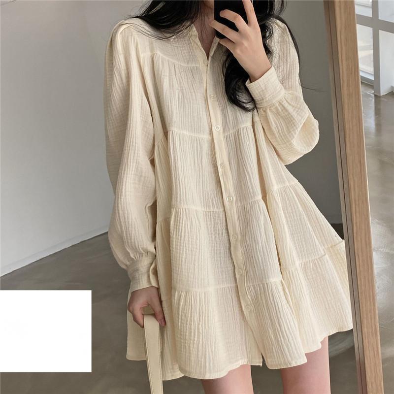 シャツレディース長袖 シャツワンピース ミニ丈 aライン 前開き 小さい 可愛い フレア ギャザーチュニック ロング丈 膝上丈ワンピース ...