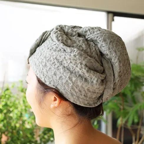 kontex（コンテックス） kontex QULM クルム ヘアラップタオル/ターバン カーキ/アイスグレー コンテックス 髪用タオル ヘアドライタオル 綿麻ワッフル素材 70×21cm ...