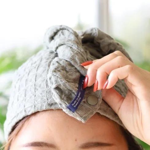 kontex（コンテックス） kontex QULM クルム ヘアラップタオル/ターバン カーキ/アイスグレー コンテックス 髪用タオル ヘアドライタオル 綿麻ワッフル素材 70×21cm ...